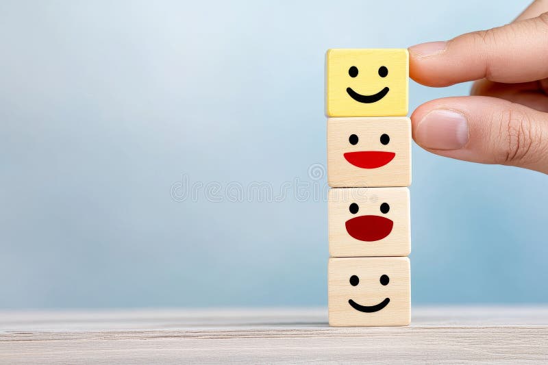Hand Selecting Happy Face Block a Hand Chooses a Happy Face from a ...