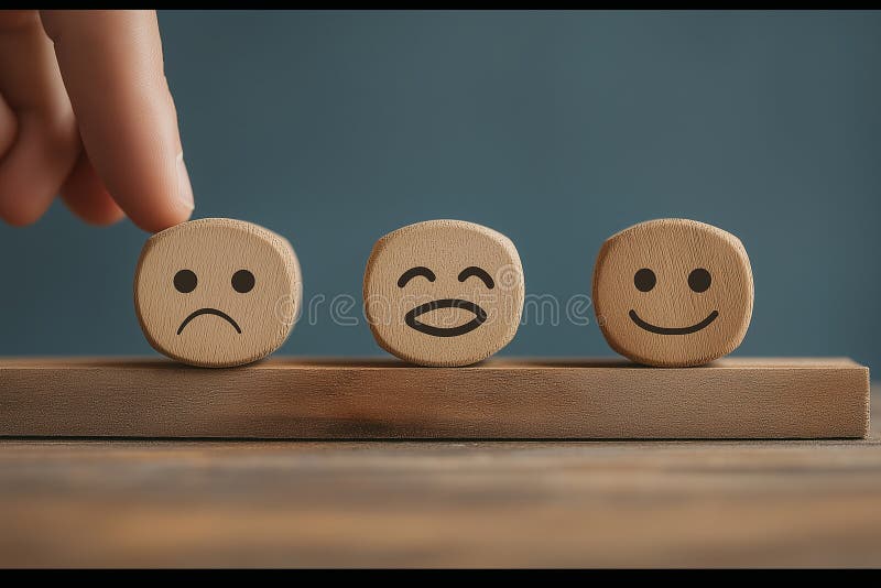Hand Selecting Happy Face from Mood Blocks Customer Satisfaction and ...