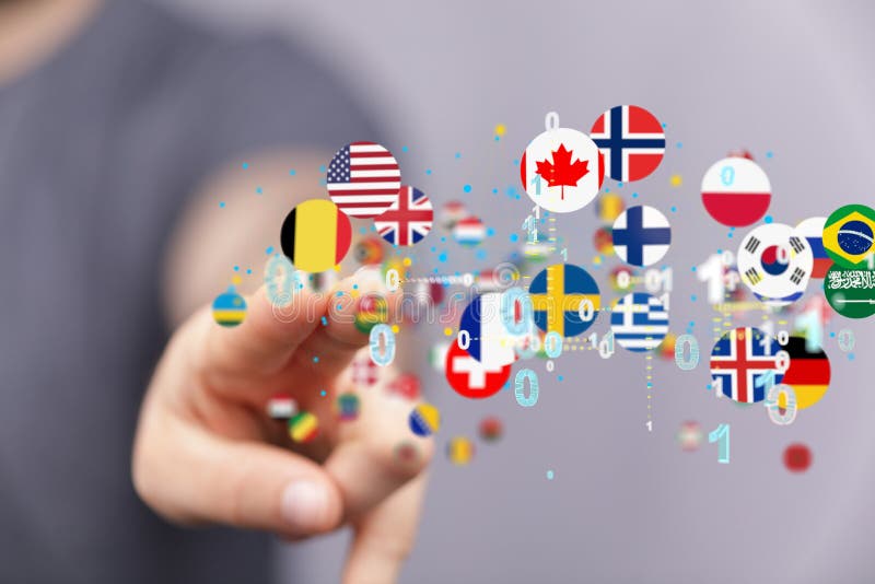 Hand Selecting from Icons of Different Country Flags Stock Illustration ...