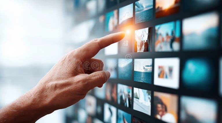 A Hand Selecting an Image from a Display of Thumbnails, Highlighting ...