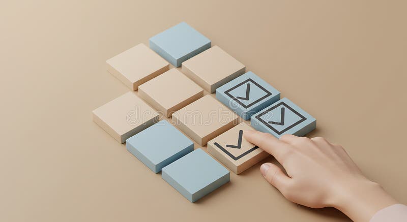 Hand Selecting Options: a Minimalist 3D Check-Mark Grid Stock ...