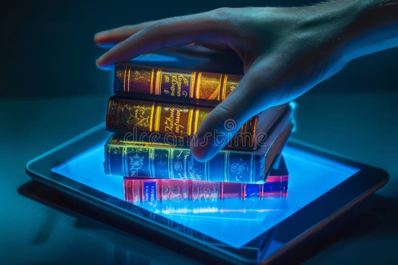 Hand Selecting a Paper Book from a Pile of Old Books on a Glowing ...