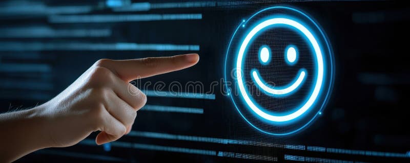 Hand Selecting Positive Feedback Smiley Face on Digital Screen Customer ...