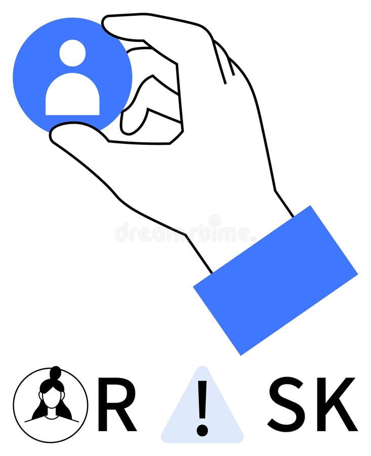 Hand Selecting User Profile Icon with Risk Warning Symbol Highlighting ...