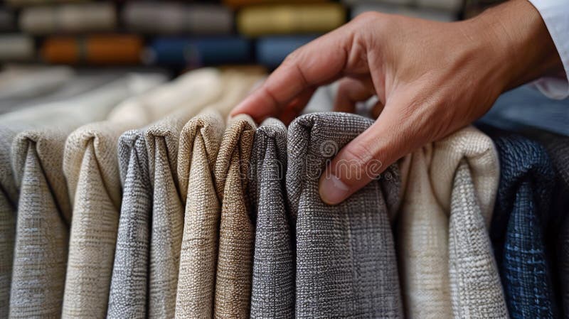 A Hand Selecting Wool Fabric Samples in Neutral Tones. Elegance for ...