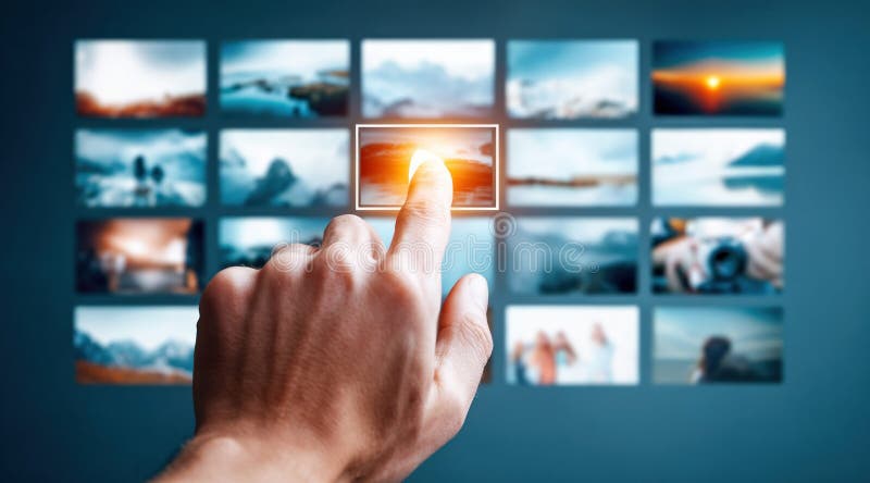 A Hand Selects an Image on a Screen with Its Fingertip, Highlighting it ...