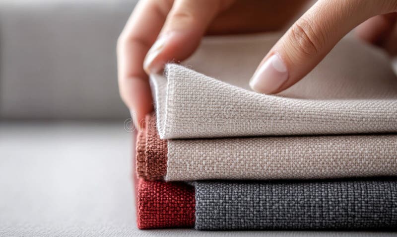 A Hand Selects between Samples of Colorful Linen Fabrics, Perfect for a ...