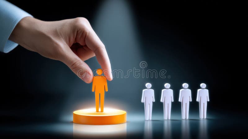A Hand Selects a Standout Figure among a Group Symbolizing Leadership ...