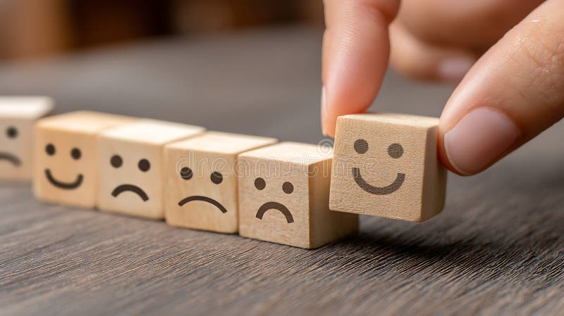 Choosing Happiness Concept with Wooden Blocks Displaying Positive and ...