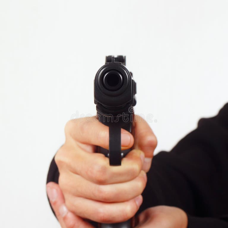 Hand with a Semi-automatic Gun Pointing Forward Close Up Stock Image ...