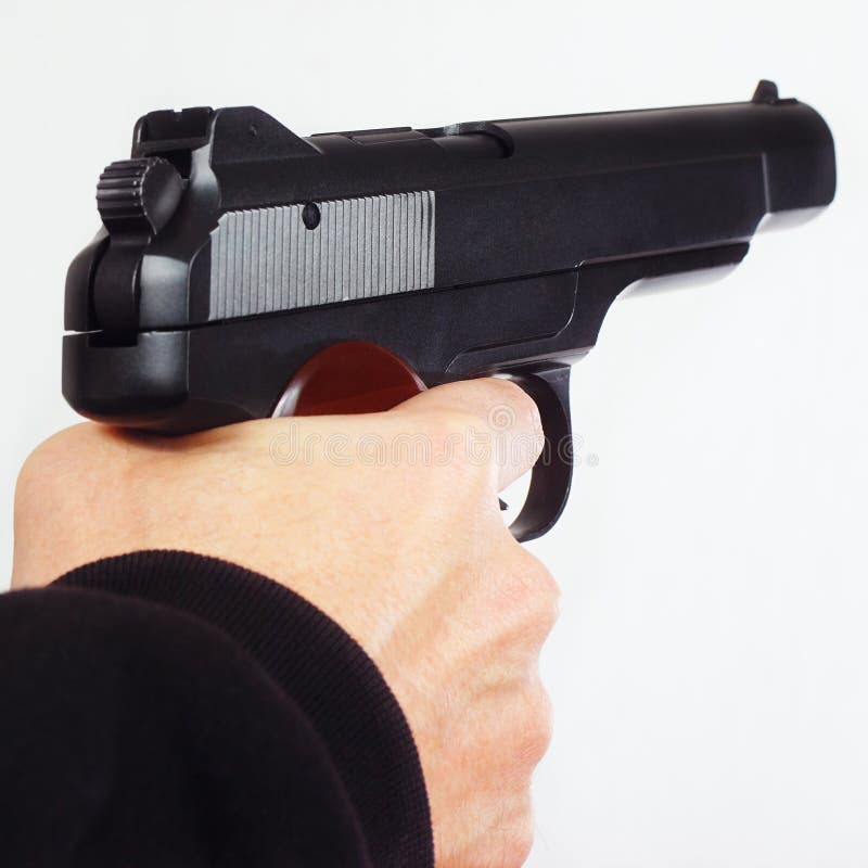 Hand with Gun Pointing Forward Close Up Stock Photo - Image of holding ...