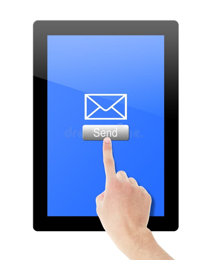 Hand Send Message from Tablet Stock Photo - Image of hightech ...