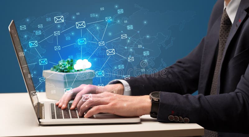 Hand Sending a Bunch of Messages on Laptop Concept Stock Photo - Image ...