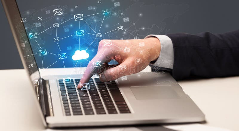 Hand Sending a Bunch of Messages on Laptop Concept Stock Image - Image ...