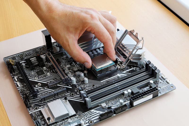 Hand Sends Processor into New the Motherboard Stock Photo - Image of ...