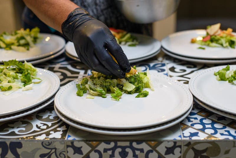 Hand Serving Food on a Plate. Catering Service Stock Image - Image of ...