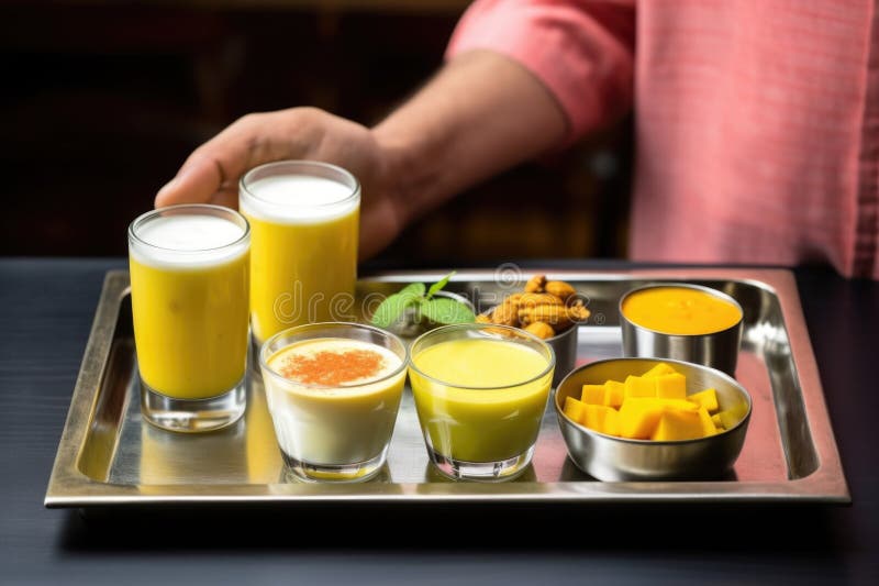 Hand Serving a Mango Lassi on a Tray Stock Image - Image of summer ...