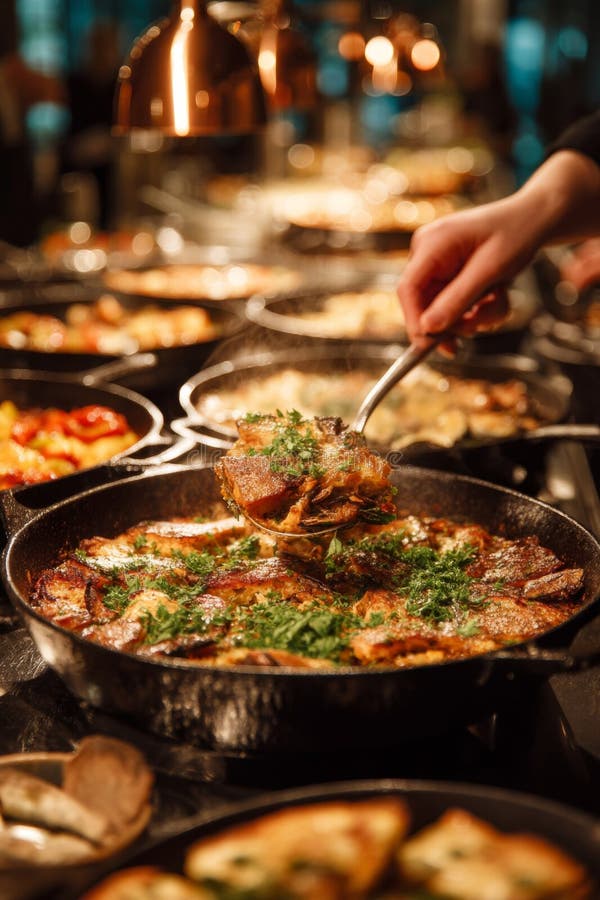 Hand Serving Savory Dish in Restaurant Buffet Stock Illustration ...