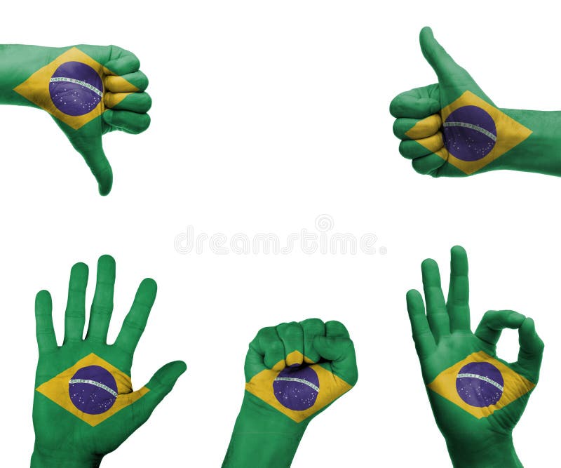 Hand Set with the Flag of Brazil Stock Image - Image of positive ...