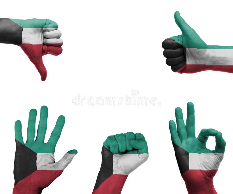 Hand Set with the Flag of Kuwait Stock Image - Image of happy, hello ...