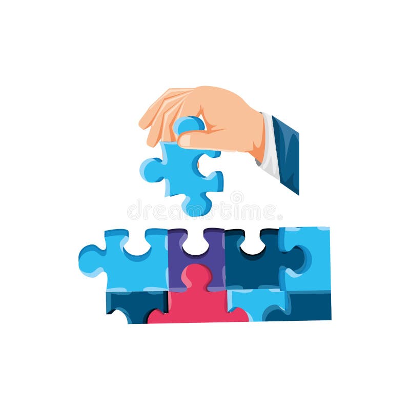 Hand with Set of Puzzle Pieces Isolated Icon Stock Vector ...