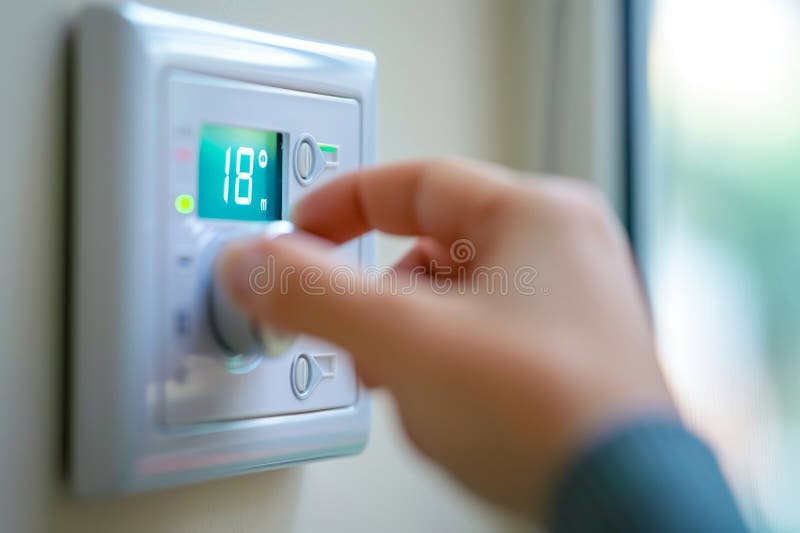 Hand Setting the Temperature on the Thermostat in Modern Home ...