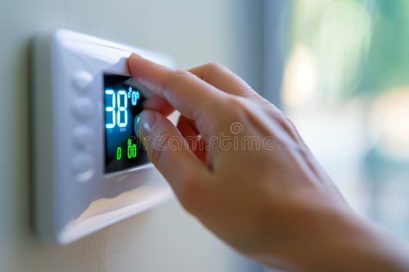 Hand Setting the Temperature on the Thermostat in Modern Home ...