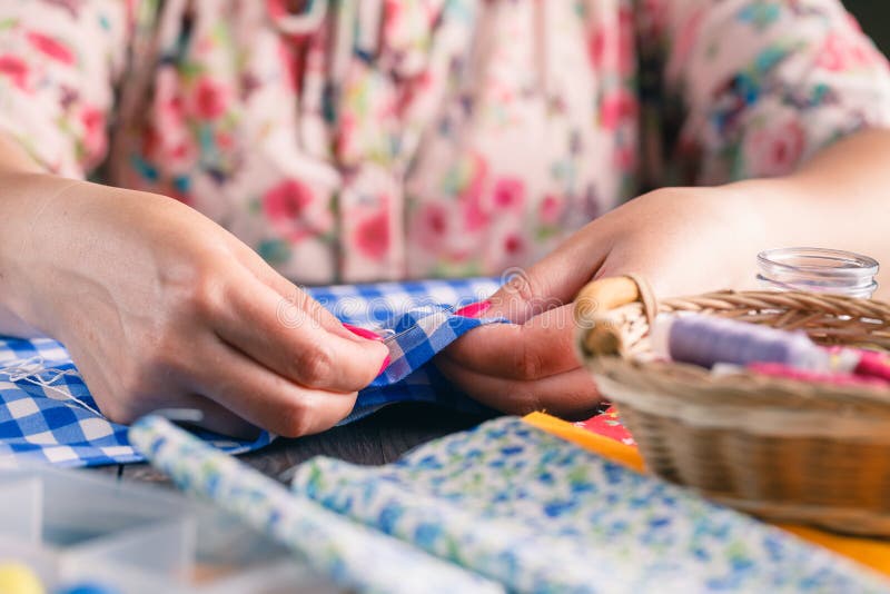 Hand Sew. Female Hands Patiently and Wisely Sewing Stock Photo - Image ...