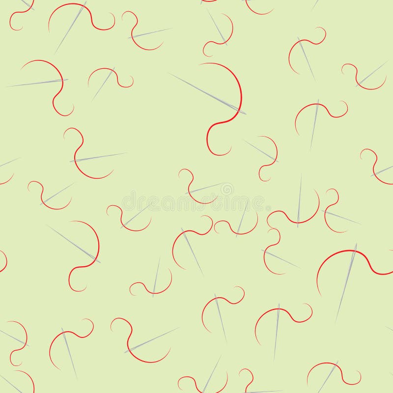 Hand Sewing Element. Needle with Red Thread a Seamless Pattern Stock ...