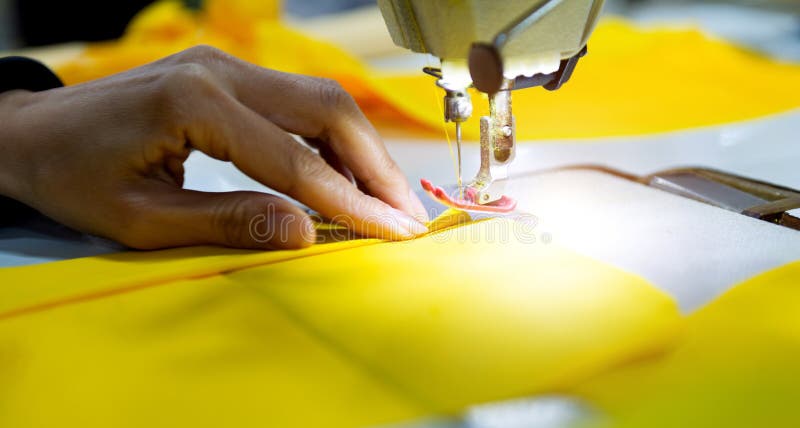 Hand Sewing Material on Machine Stock Photo - Image of dressmaker ...