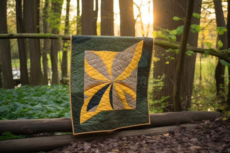 Hand-sewn Quilt with Nature-inspired Design Stock Illustration ...