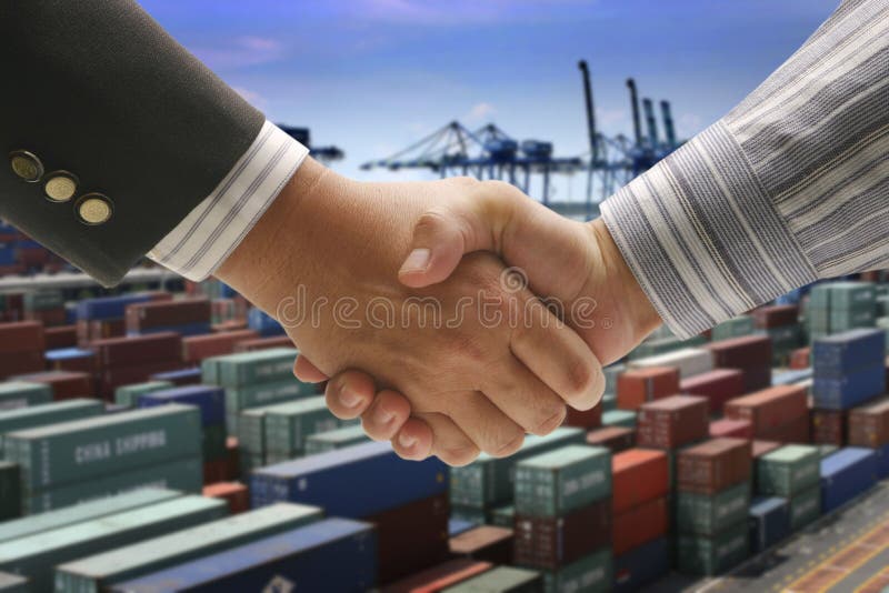 Hand shake at cargo port stock image. Image of trade - 40855715