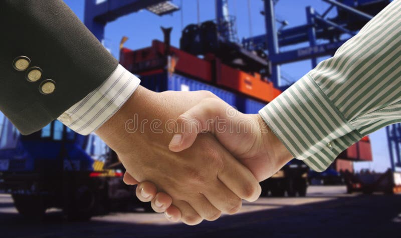 Hand shake at cargo port stock photo. Image of shake - 40855734