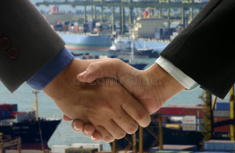 Hand shake at cargo port stock image. Image of trade - 40855737