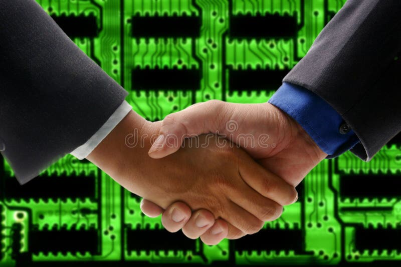 Hand with Circuit Connecting Computer Devices. Vector Illustration ...