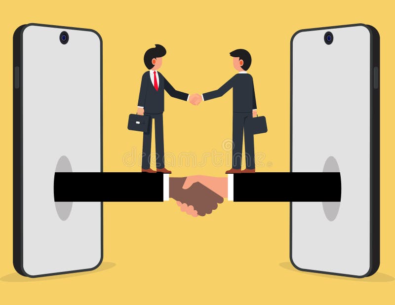 Business People Shake Hands through the Phone Screen. Stock Vector ...