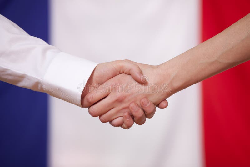 Hand Shake Over France Flag Stock Image - Image of agreement, flag ...