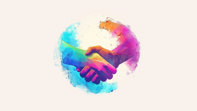 A Hand Shake is Shown in a Colorful, Abstract Style Stock Image - Image ...