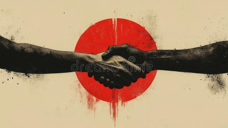 Hand Shake Symbolism with Japanese Flag Stock Illustration ...