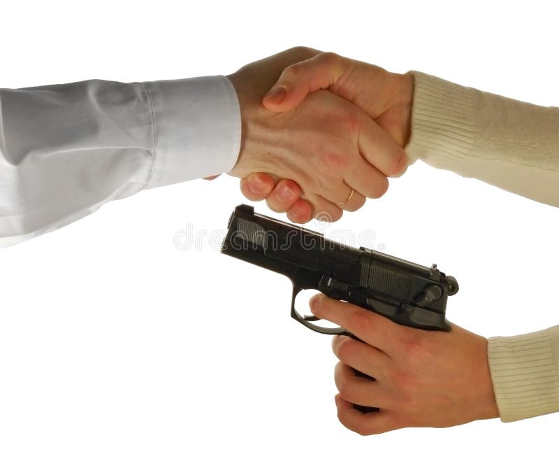Hand Shake Under a Barrel of a Pistol Stock Image - Image of hold ...