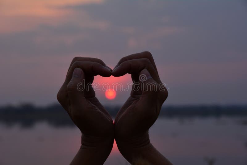 Hand Shape Heart Symbol Silhouette Style Under the Sky Stock Photo ...