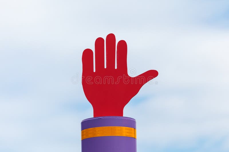 Hand shaped road sign stock image. Image of palm, control - 30888551