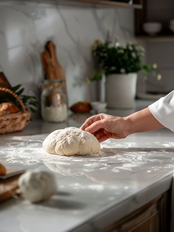 Hand Shaping Dough on a Flour-covered Kitchen Counter Stock Image ...