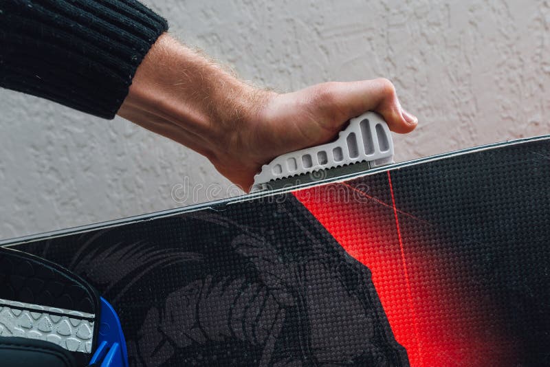 Hand Sharpening and Waxing Snowboard Stock Image - Image of worker ...