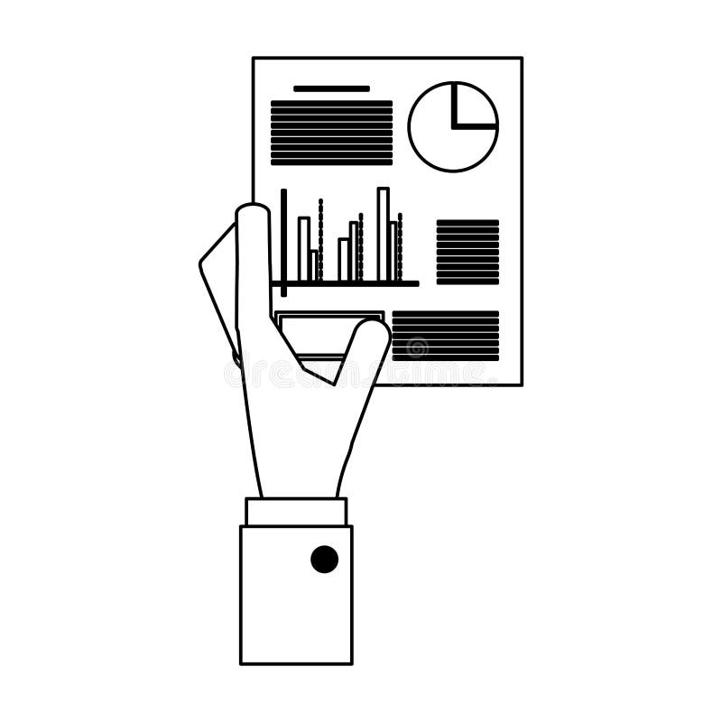 Hand with Sheet Graph Black and White Stock Vector - Illustration of ...