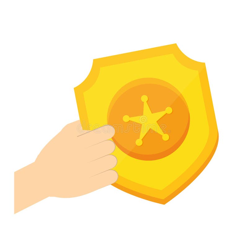Hand with Shield Star Police Badge Stock Vector - Illustration of ...