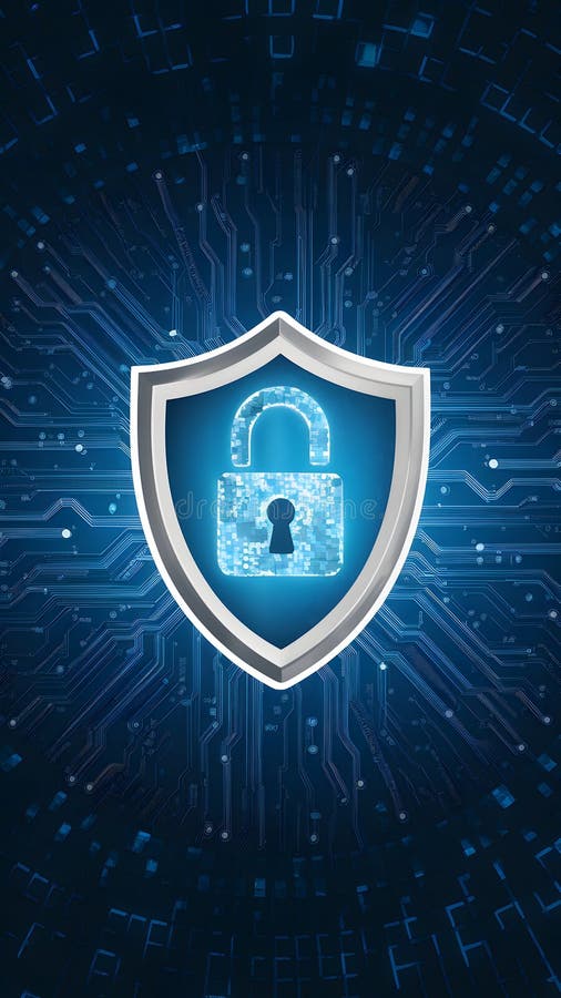 Hand Shields Blue Lock on Shield for Tech Security Concept Stock ...