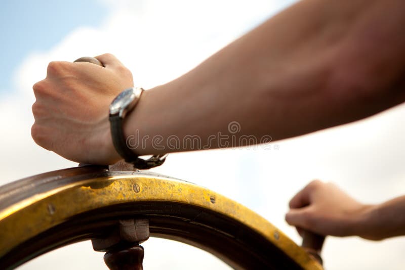 Hand on ship rudder. stock photo. Image of hand, nautical - 10527704