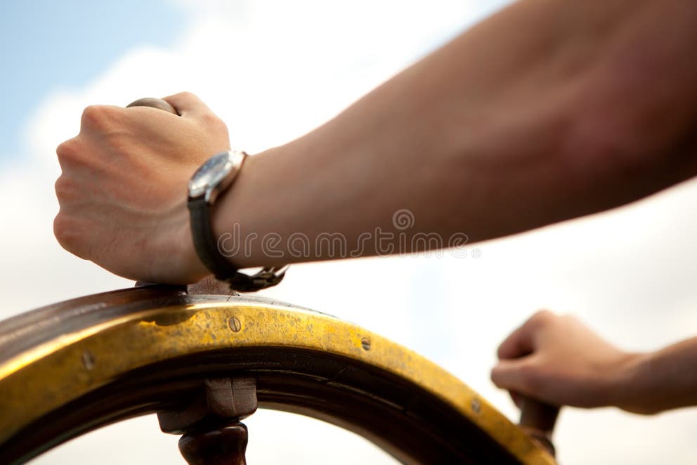 Hand on ship rudder. stock photo. Image of hand, nautical - 10527704