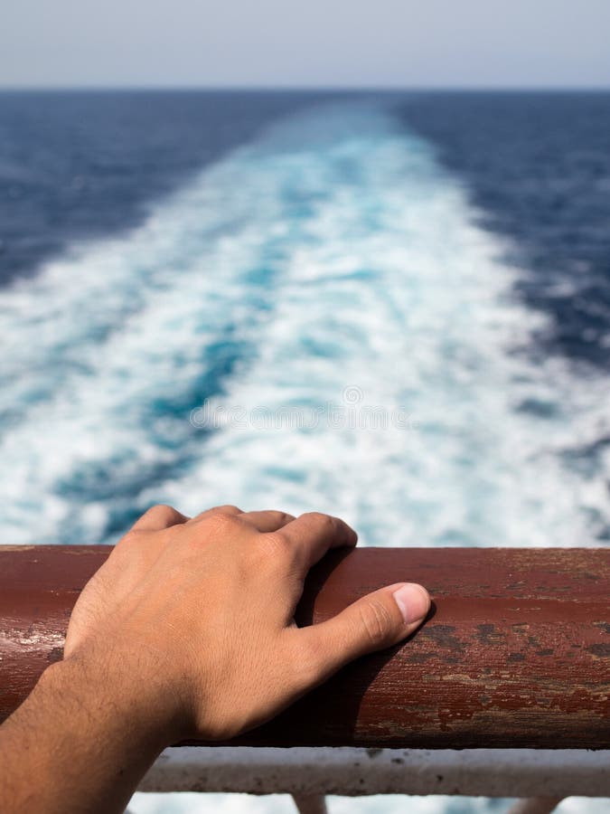 Hand on Ship`s Railing at Sea Stock Image - Image of vacation ...